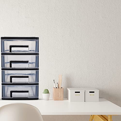 DOITOOL Four- Layer Plastic Drawers Organizer- Black Transparent Storage Drawers- Multifunction Plastic Drawers storage cabinet for Home Office Bathroom Bedroom(8.31x5.98x9.92in)