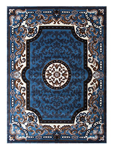 Kingdom Traditional Area Rug Design D 123 Blue (5 Feet X 7 Feet)