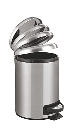WENKO Basket, 0.79 Gal, Small Trash Can with Lid and Pedal, Garbage Bin for Bathroom with Removable Inner Bucket, Stainless Steel, Easy Close, 9.84 x 8.86 x 6.69, Silver