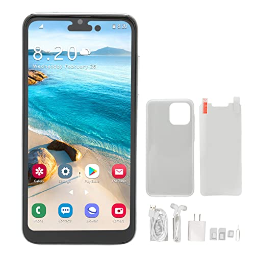 GOWENIC I14pro Plus Unlocked Phone, 6.1inch HD Screen Face Unlock Smartphone for Android 11, Dual SIM, 4G/64GB, GPS, Dual Camera 4G GSM Net Phone, Support 128G Memory Card, 4001mAh Battery(White)