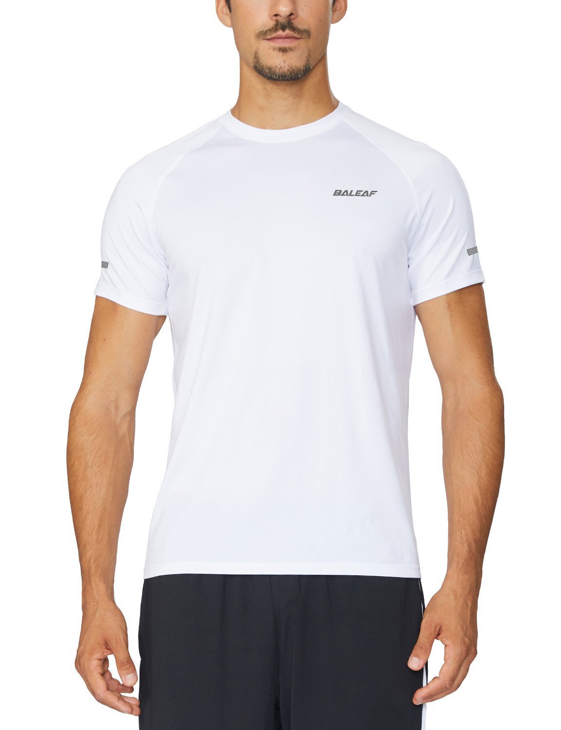 BALEAF Men's Running Shirts Workout Short Sleeve Athletic Gym T-Shirt Quick Dry White M