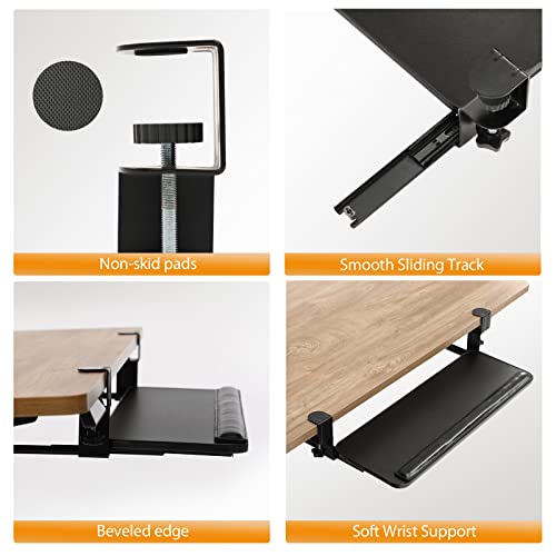 ERGOMOER Large Keyboard Tray Under Desk, C-clamp Mount System, Slide-Out Computer Keyboard Tray Fits Full Size Keyboard and Mouse for Computer Desk Office Desk and Standing Desk (Mat)