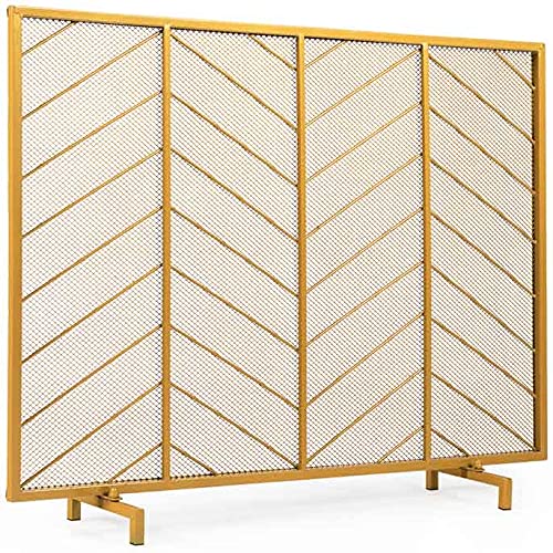 OFFICEJOY 39 x 29in Fireplace Screen, Single Panel Wrought Chevron Fireplace Screen, Iron Mesh Fire Spark Guard for Living Room, Bedroom, Metal Fireplace Decoration for Indoor & Outdoor