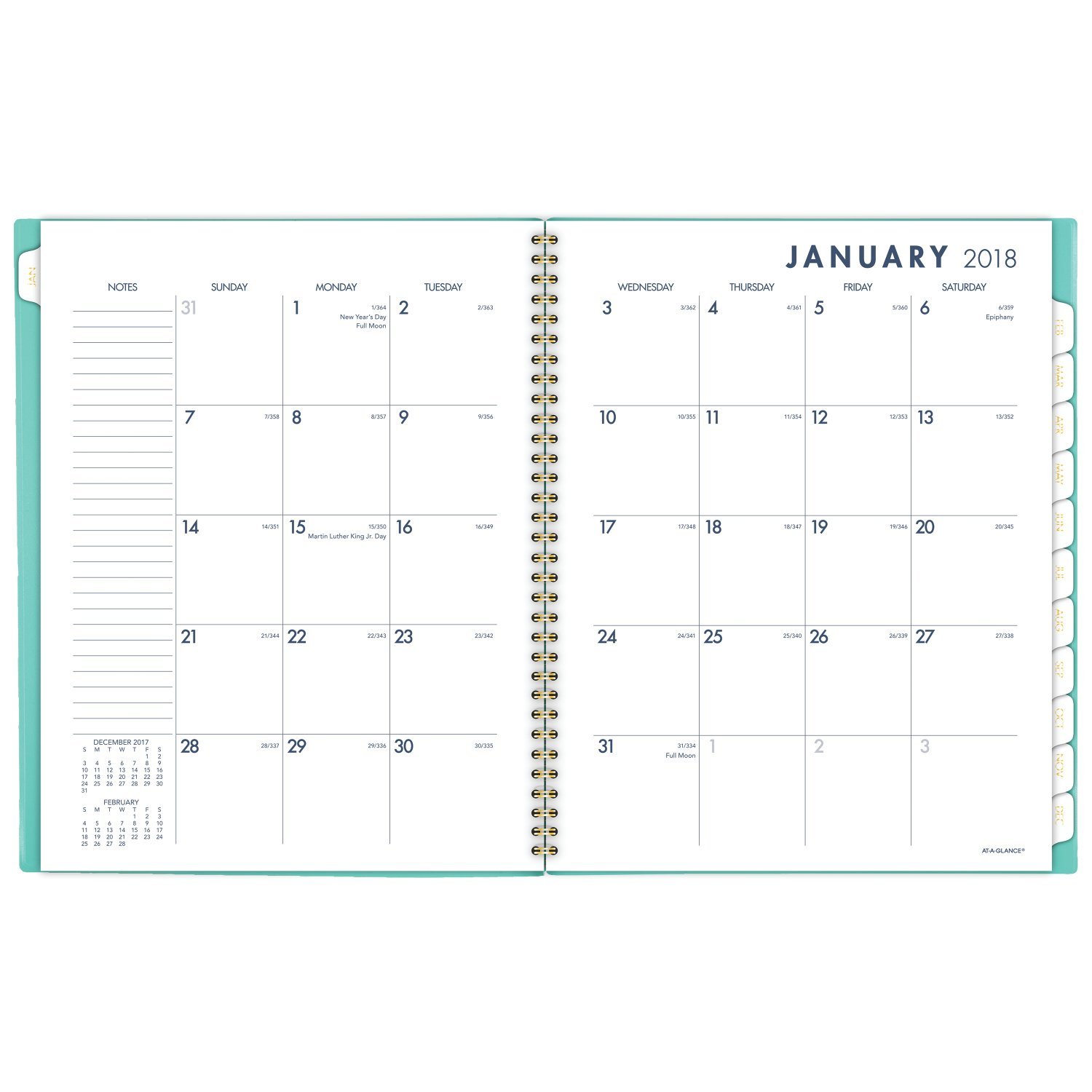 AT-A-GLANCE Weekly / Monthly Planner, January 2018 - December 2018, 8-1/2" x 11", Color Bar, Teal (1078-905-42)
