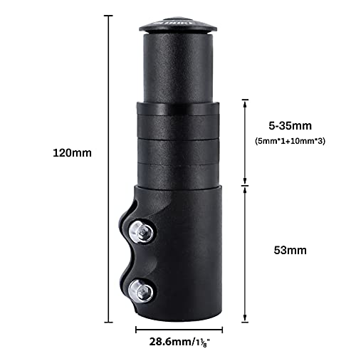 BLOOKE Bike Fork Stem Extender Bicycle Handlebar Stem Riser,Adjustable Aluminium Alloy Head Up Adapter for 1-1/8"Bike Neck Extender Black