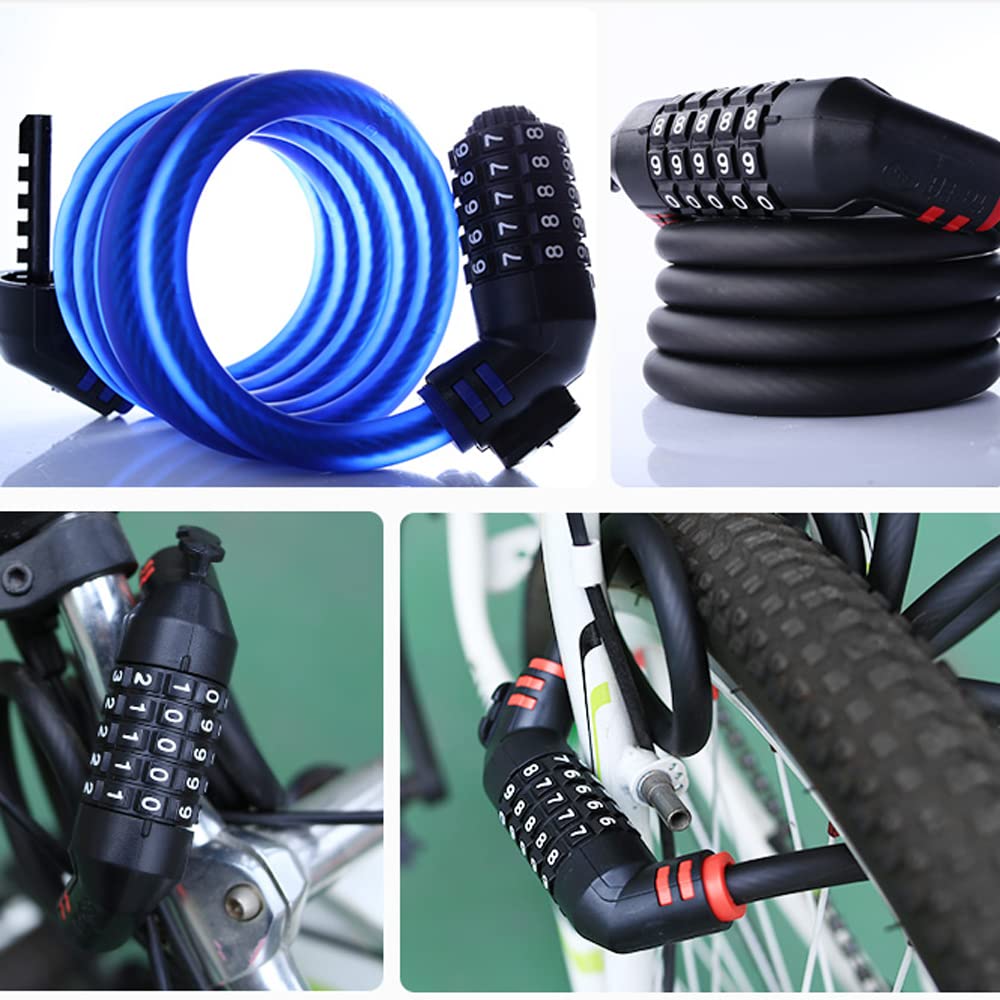 AZPINGPAN 5-Digit Combination Bicycle Code Lock丨Alloy Lock 150cm Lengthened Steel Cable Lock Anti-Theft Riding Equipment Accessories丨Suitable for Bicycles, Motorcycles, Mountain Bikes