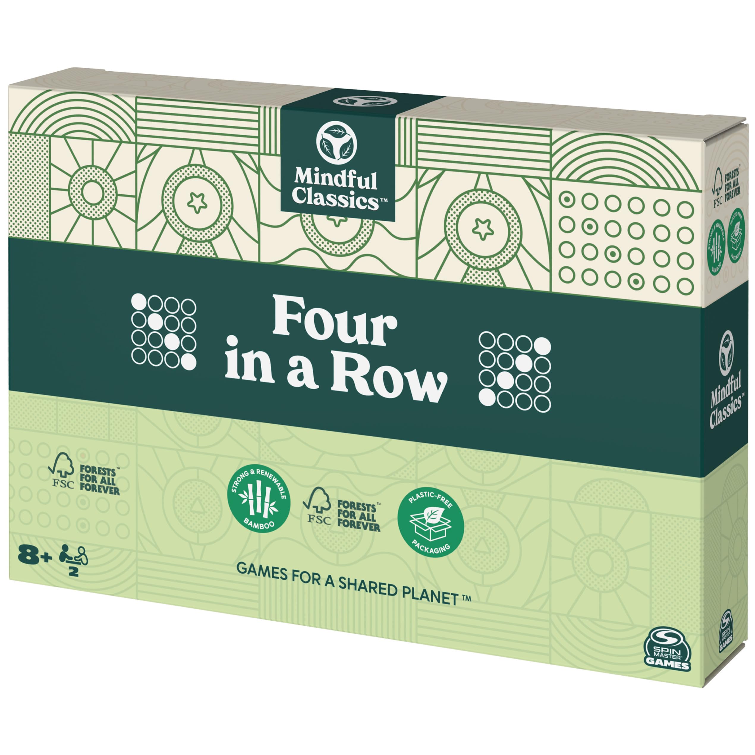 Mindful Classics, Four in a Row Family Board Game with Bamboo and Recycled Plastic Earth Day Eco-Friendly Products, for Adults and Kids Ages 8 and up