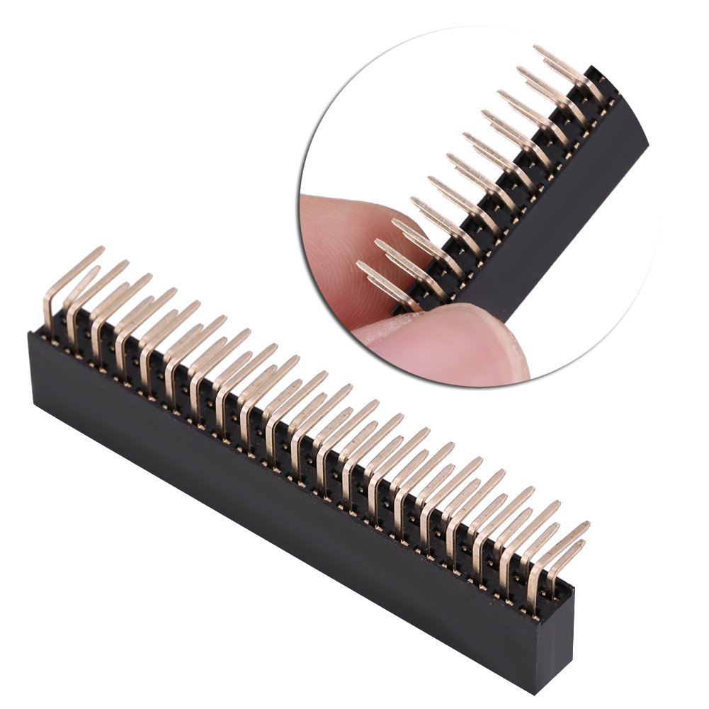 Bewinner 3pcs 2 x 20 Pins 2.54mm Pitch Female Pin Header - Stable Electric Current and Transmit Performance - Right Angle Pin Headers for Raspberry Pi/PCB Board