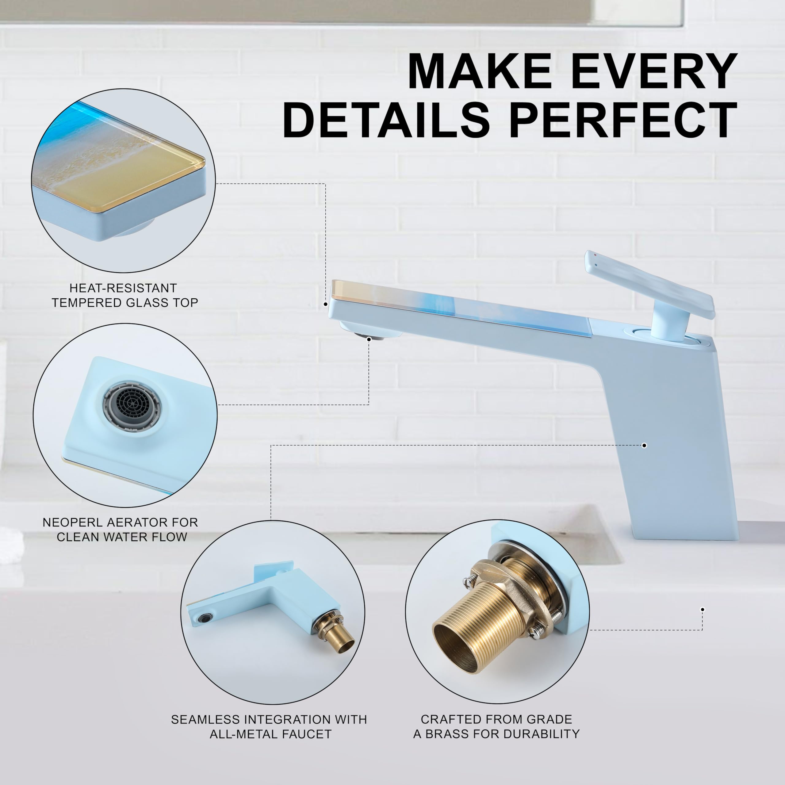 Bathroom Faucet for Sink 1 Hole,Blue Modern One-Handle Single Hole Bathroom Faucet,Brass Sink Vanity Faucets with Supply Hoses for RV Lavatory Restroom