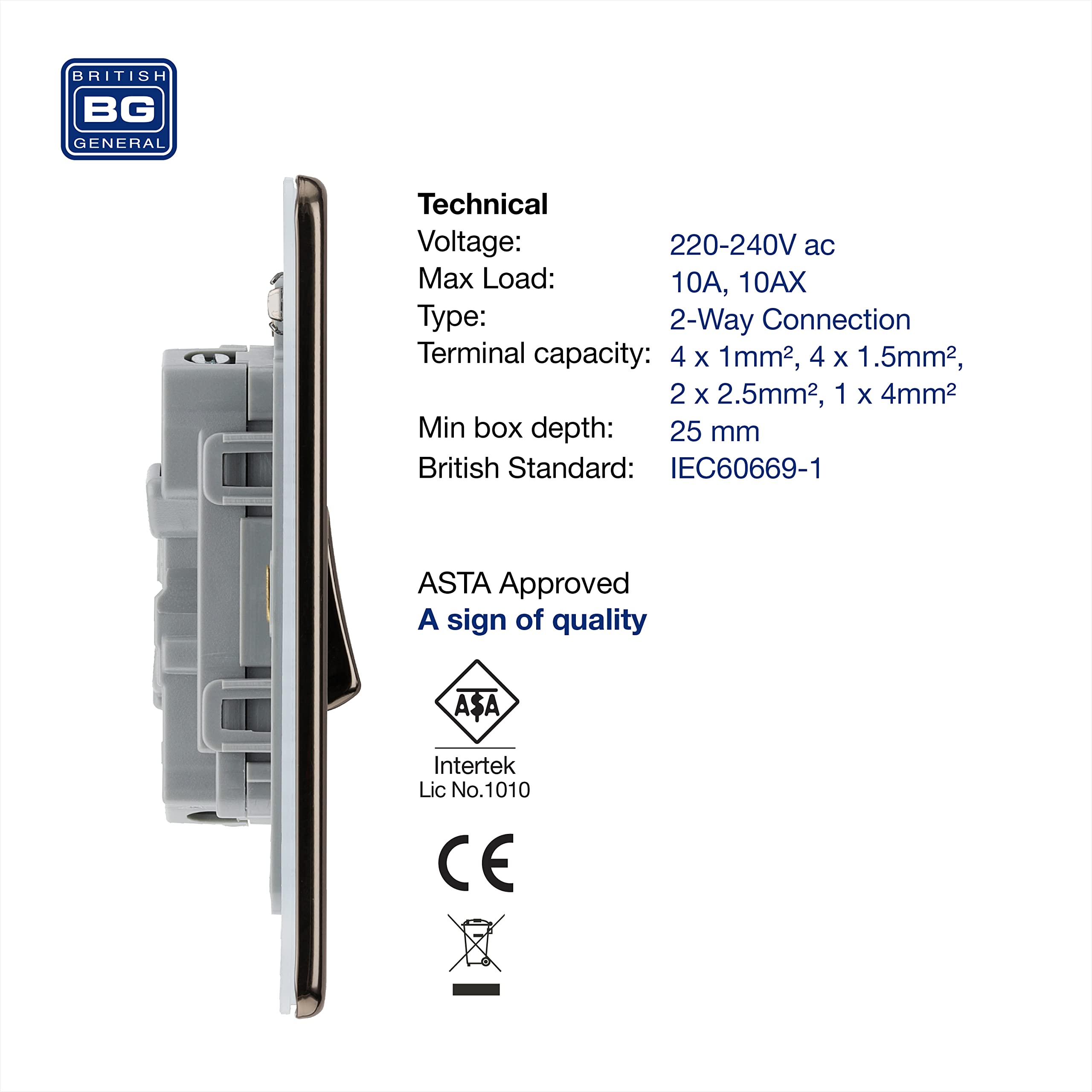 BG Electrical Screwless Flat Plate Fused Connection Unit with Cable Outlet, Black Nickel, 13 Amp