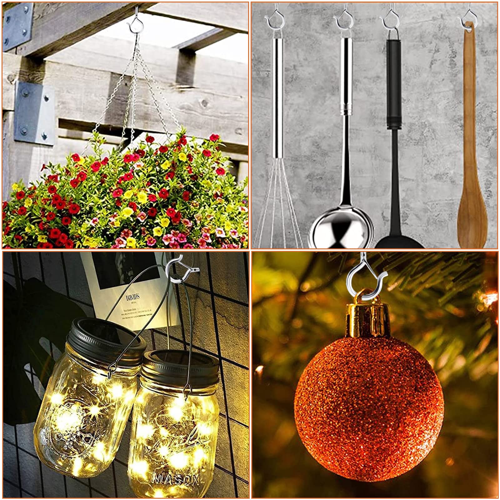Fegdyi Christmas Lights Hooks Pack of 20 Q-Hanger Screw Hooks Wall Cabinet Ceiling Hooks with Safety Buckle Design for Outdoor String Lights Light House Garage New Year Party (Silver)