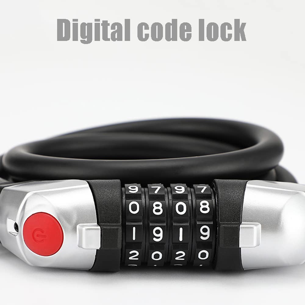 AZPINGPAN Lock Lighting Design Bicycle Lock丨12mm Thick PVC Steel Cable Anti-Theft Digital Code Lock with Lock Frame丨portable Ring 120 cm Telescopic Outdoor Riding Equipment Accessories