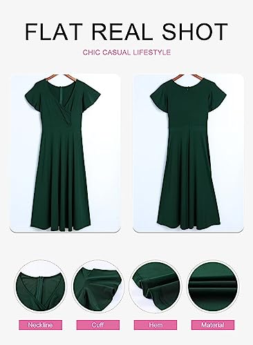 Dokotoo Women's Fall Short Sleeve Casual Dresses V-Neck Floral Party Dress Green L