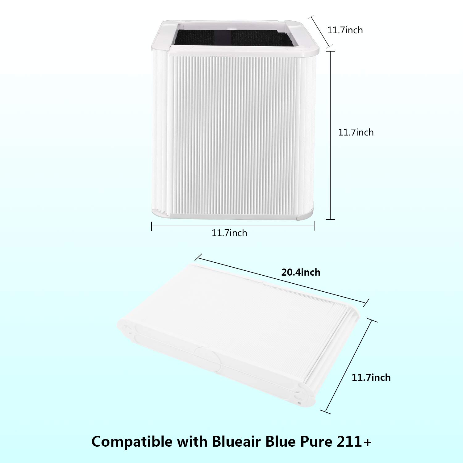 Blue Pure 211+ Replacement Filter Compatible with Blueair Blue Pure 211+ Air Cleaner Purifier, Foldable Particle and Activated Carbon Replacement Filter