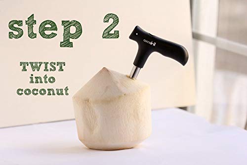 CocoDrill Young Coconut Opening Tool -(Punch Tap) Knife Opener for Raw Coco Water Juice - Makes Straw Hole! (Fresh, Thai, Hawaii)