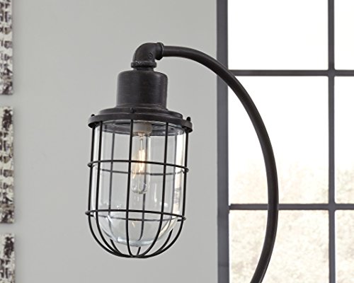Signature Design by Ashley Jae Industrial 33.25" Metal Desk Lamp with Glass Shade, Black with Antique Finish