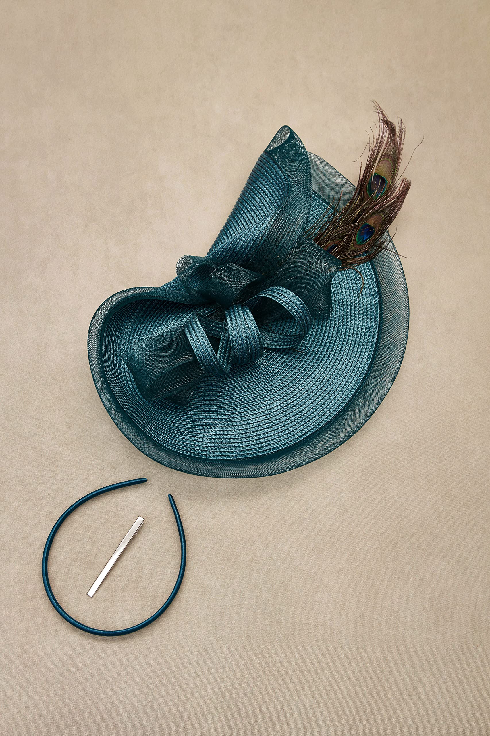 BABEYOND Derby Hats for Women - Peacock Feather Tea Party Fascinator Kentucky Hat Straw Derby Hat for Cocktail Wedding