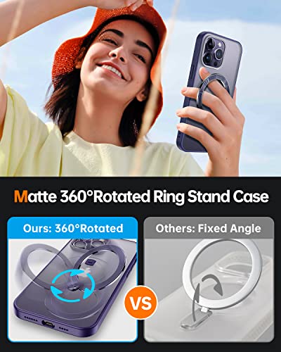 FACBINY Magnetic Kickstand Case Designed for iPhone 14 Pro Max [360° Rotatable Ring Stand Holder] [Compatible with MagSafe] [Military-Grade Protection] Translucent Shockproof Phone Case, Purple