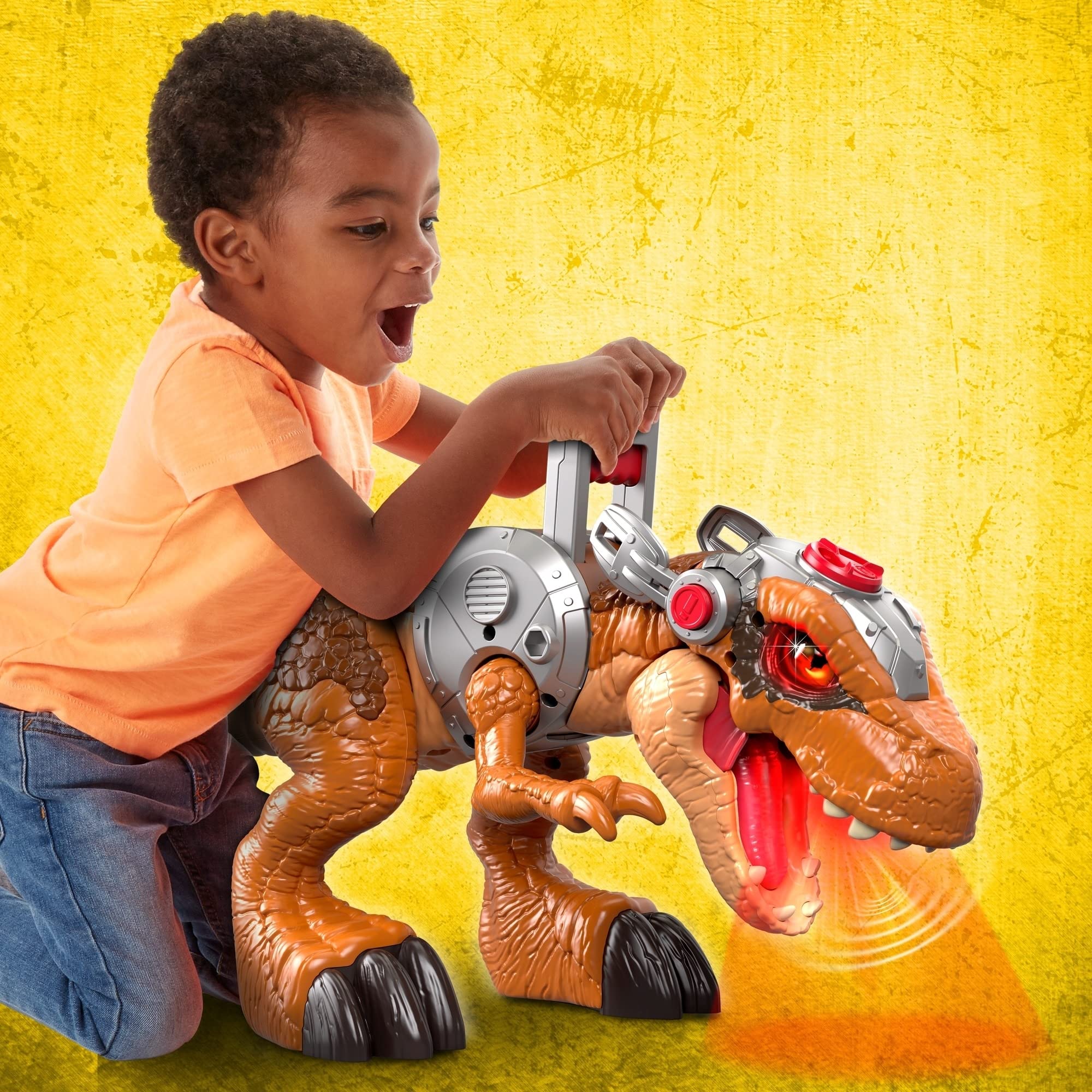 Fisher-Price Imaginext Jurassic World Dinosaur Toy, T. rex with Lights & Owen Grady Figure, Preschool Kids Ages 3+ Years (Amazon Exclusive)