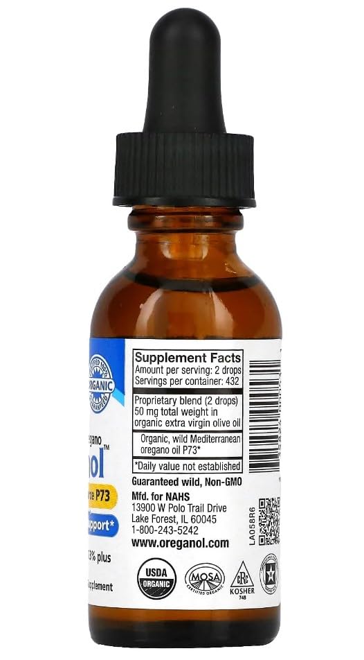NORTH AMERICAN HERB & SPICE Oreganol P73 - 1 fl. oz. - Immune Support, Optimal Health - Unprocessed, Certified Organic, Wild Oregano Oil - Mediterranean Source - Non-GMO - 432 Servings