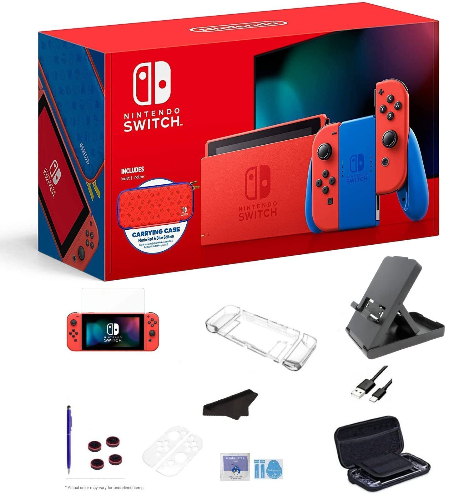Newest Nintendo Switch Mario Red & Blue Edition 32GB Console Red Joy-Con, WiFi, Bluetooth, HDMI, Extra External 64GB Storage and Ultimate 18-in-1 Case