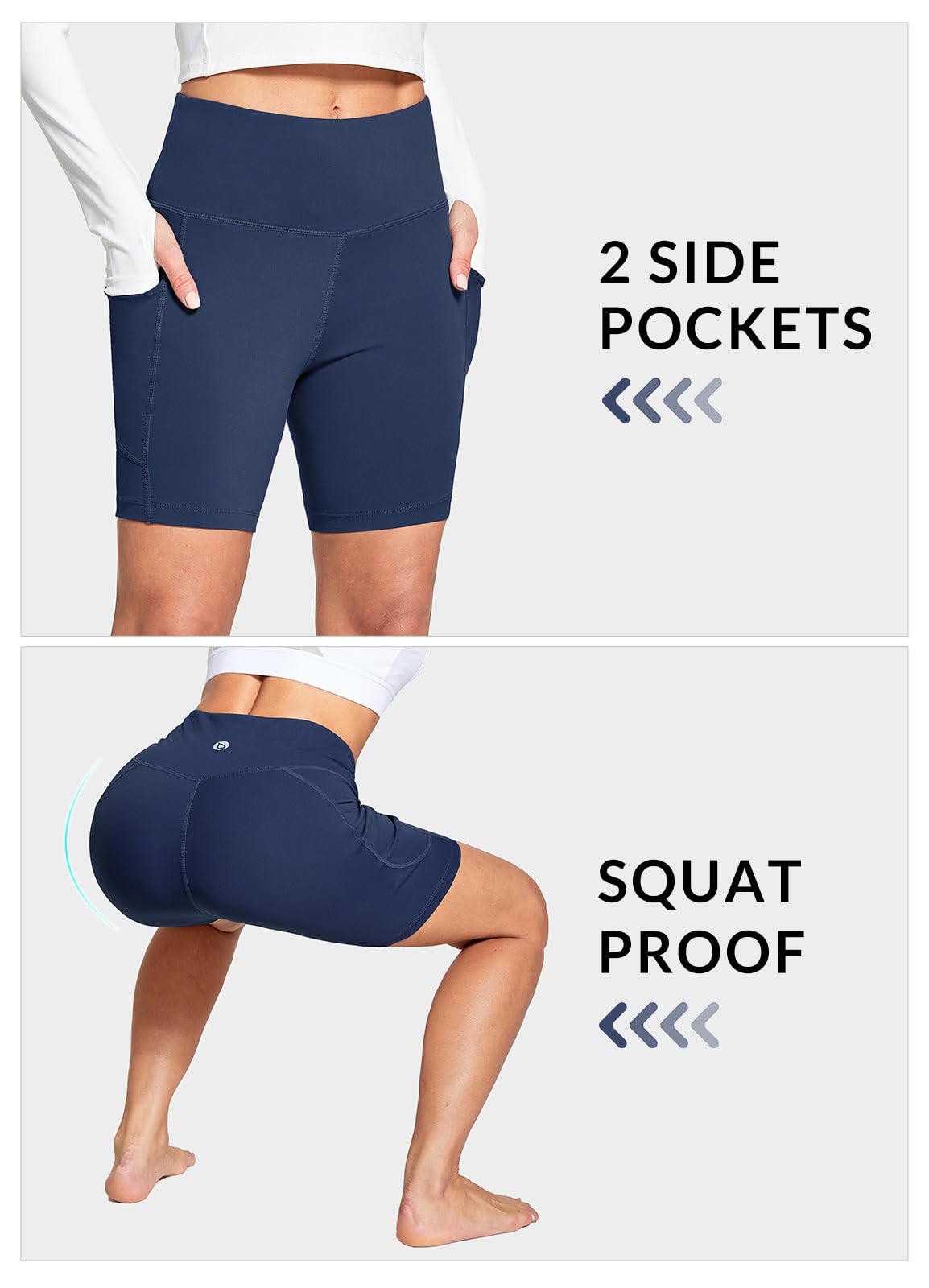 BALEAF Women's 6" High Waisted Biker Shorts Gym Workout Yoga Running Athletic Spandex Shorts with Pockets Dark Blue L