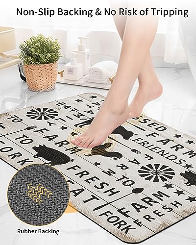 Gogobebe Super Absorbent Diatom Mud Mat Vintage Farm Animal Cow Rooster Pig Wooden Board Pattern Quick-Drying Thin Bath Mat Non-Slip Bathtub Mat Anti-Skid Rubber Bathroom Shower Mat 16x24in