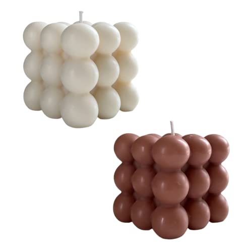 Fade Store Bubble Candle Cube, 2 Piece Set, Soy Wax, Aesthetic, Scented, White and Brown, Nude, Beige, Beautiful for Home Decor and Gifting, Aromatherapy, Harmony Decorative Candles