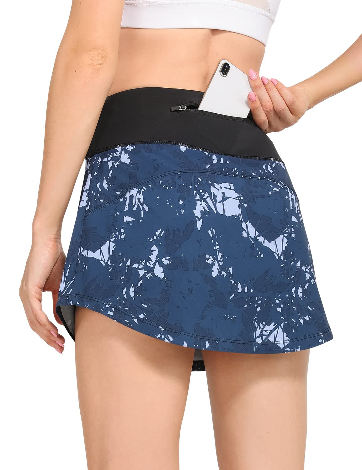 BALEAF Women's Tennis Skirts High Waisted Athletic Skort Skirts Golf Running Skirts with Zipper Pocket Printed 5 M