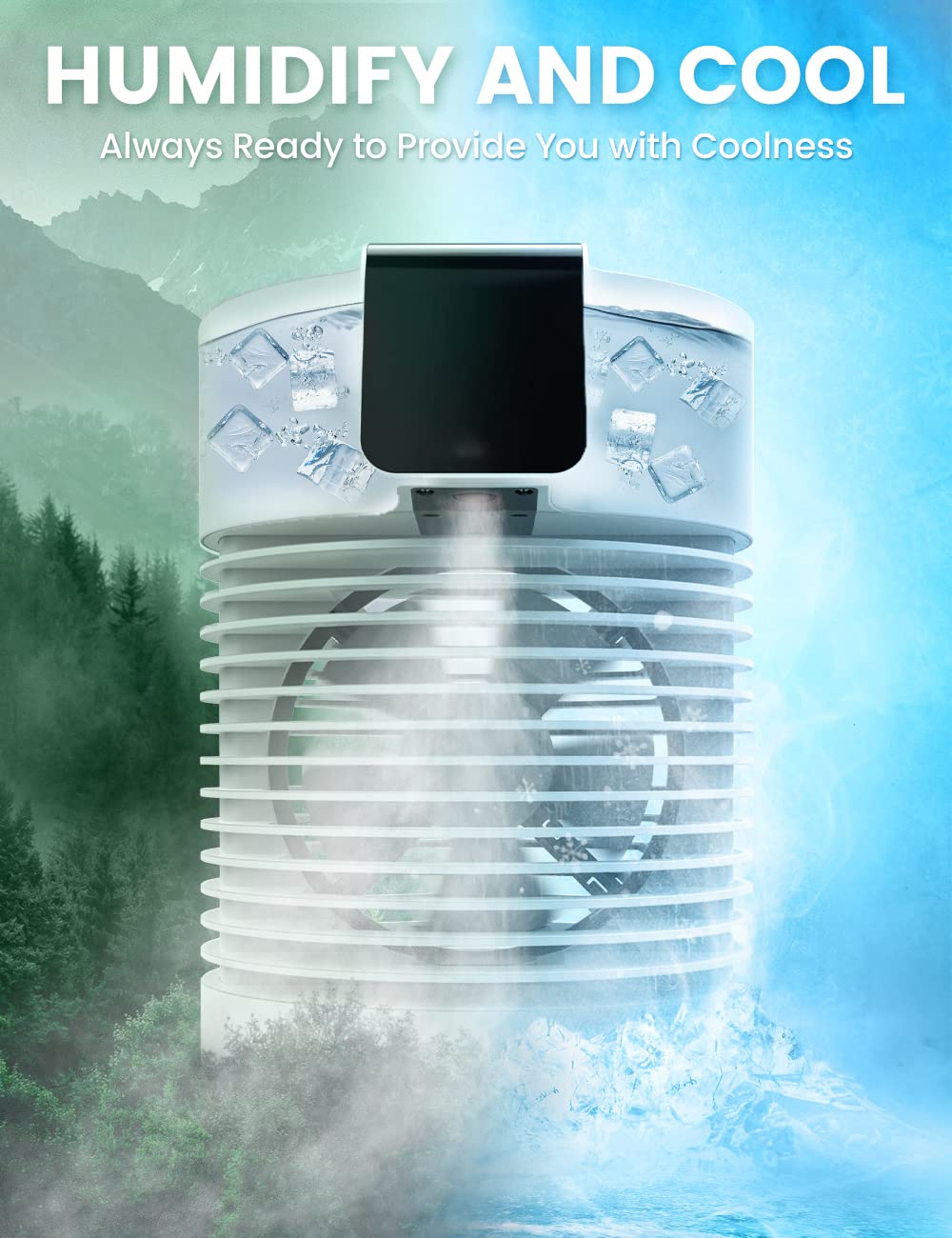 Mini Portable Air Conditioner, 9" Personal Air Cooler & Humidifier, 360° Rotation & 3 Speeds, USB Rechargeable Portable Air Cooler , 4000mAh Battery Operated, Evaporative Air Cooler for Room/Travel