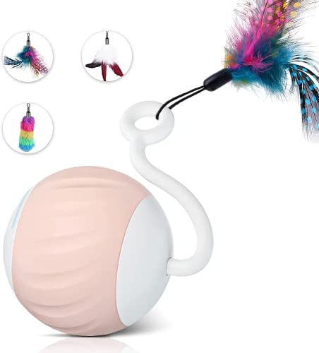 GOGODOGYA Cat toys,Interactive cat toy ball,Indoor Automatic Moving Cat Ball Toys/Puppies Toys,With LED Rainbow Lights,Feathers & USB Charging Cable,Touch control and Sound control Smart Start Cat Toy