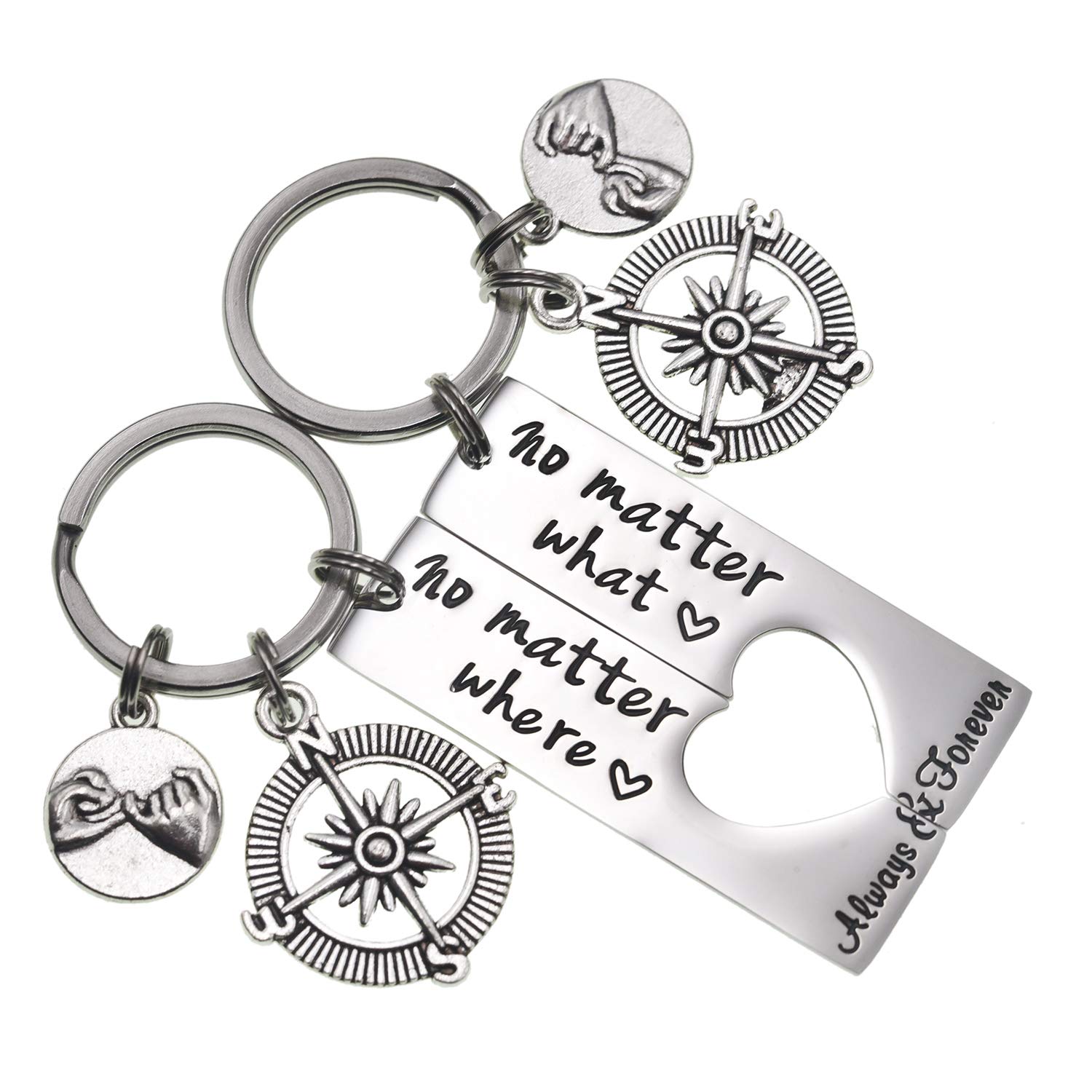 LParkin No Matter What No Matter Where Keychain Best Friend Long Distance Friendship Relationship Gift Polished Finish Set of 2