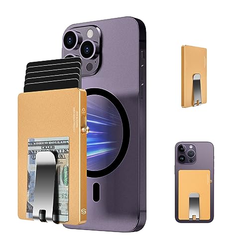 Magnetic Card Wallet Holder for Magsafe, Card Holder for Back of Phone ,Minimalist Slim Wallet for Men ,RFID Blocking Front Aluminum Metal Wallets with Money Clip,Compatible with All Type Phone
