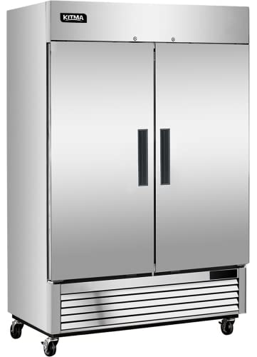 KITMA 54" Two Section Two Solid Doors Reach-in Commercial Refrigerator, 49 Cubic Feet, Automatic Defrost