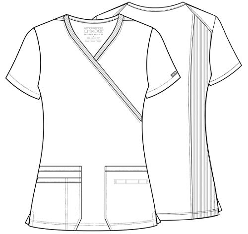 Women's Mock Wrap Top Workwear Originals with Rib-Knit Back Panels WW650, M, Black