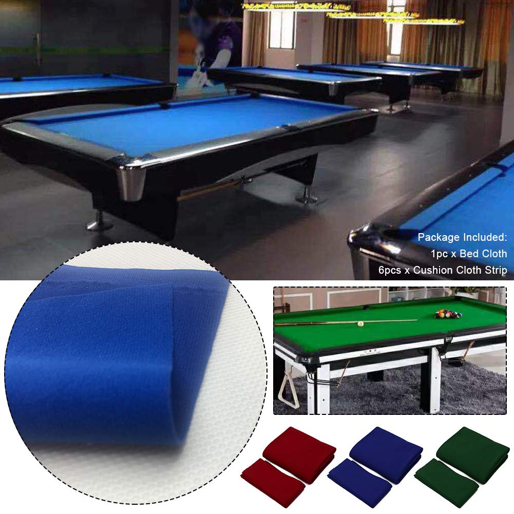 Billiard Pool Table Cloth,Faux Wool Pool Table Felt,with 6Pcs Cushion Cloth Strips,Snooker Sports Game Table Cloth,Pool Tablecloth for Bars/Clubs/Hotels Billiard Table(Blue,7ft)