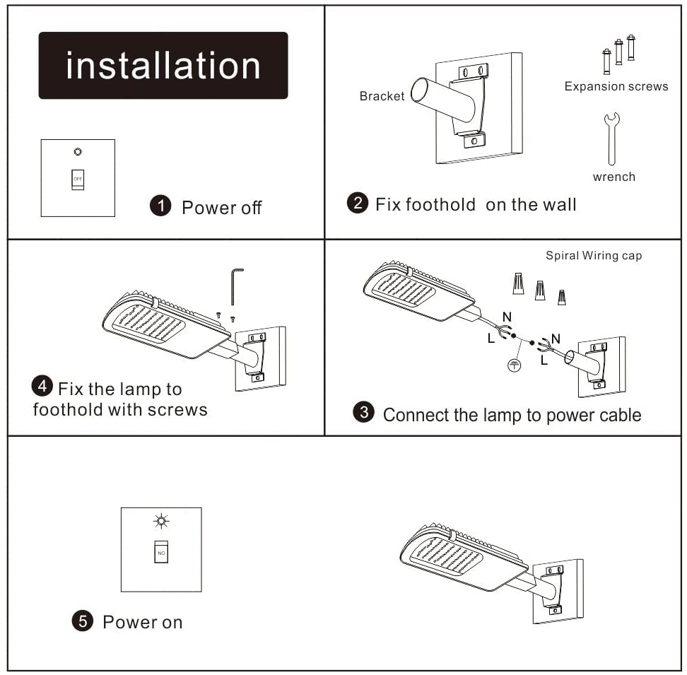 Gebosun 200W AC Powered Street Light & Flood Light, with Optic Sensor, Dusk to Dawn, 9,600 Lumen, 6,000K, IP65 Waterproof, Wall-Mounted & Pole-Mounted