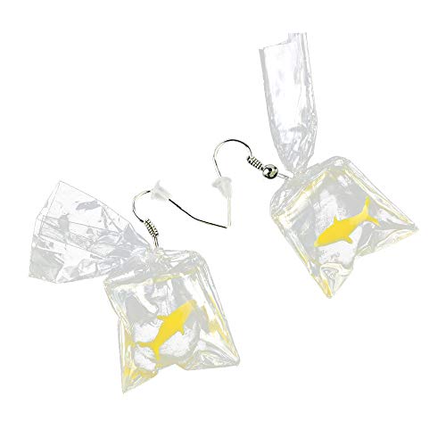 LQJstore Cute Funny Cartoons Goldfish Water Bags Shape Dangle Earring Charming Resin Earrings (Yellow)