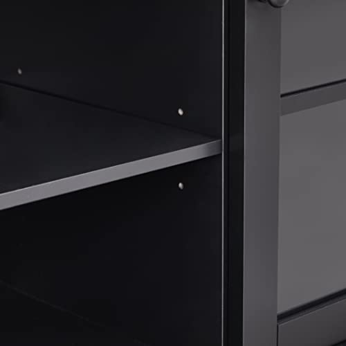 GOOD & GRACIOUS Sideboard Buffet Cabinet with Drawers and Glass Fretwork Doors, Storage Display Cabinet with Premium Painted Finish for Dining Room, Living Room, Kitchen, Entry, Black