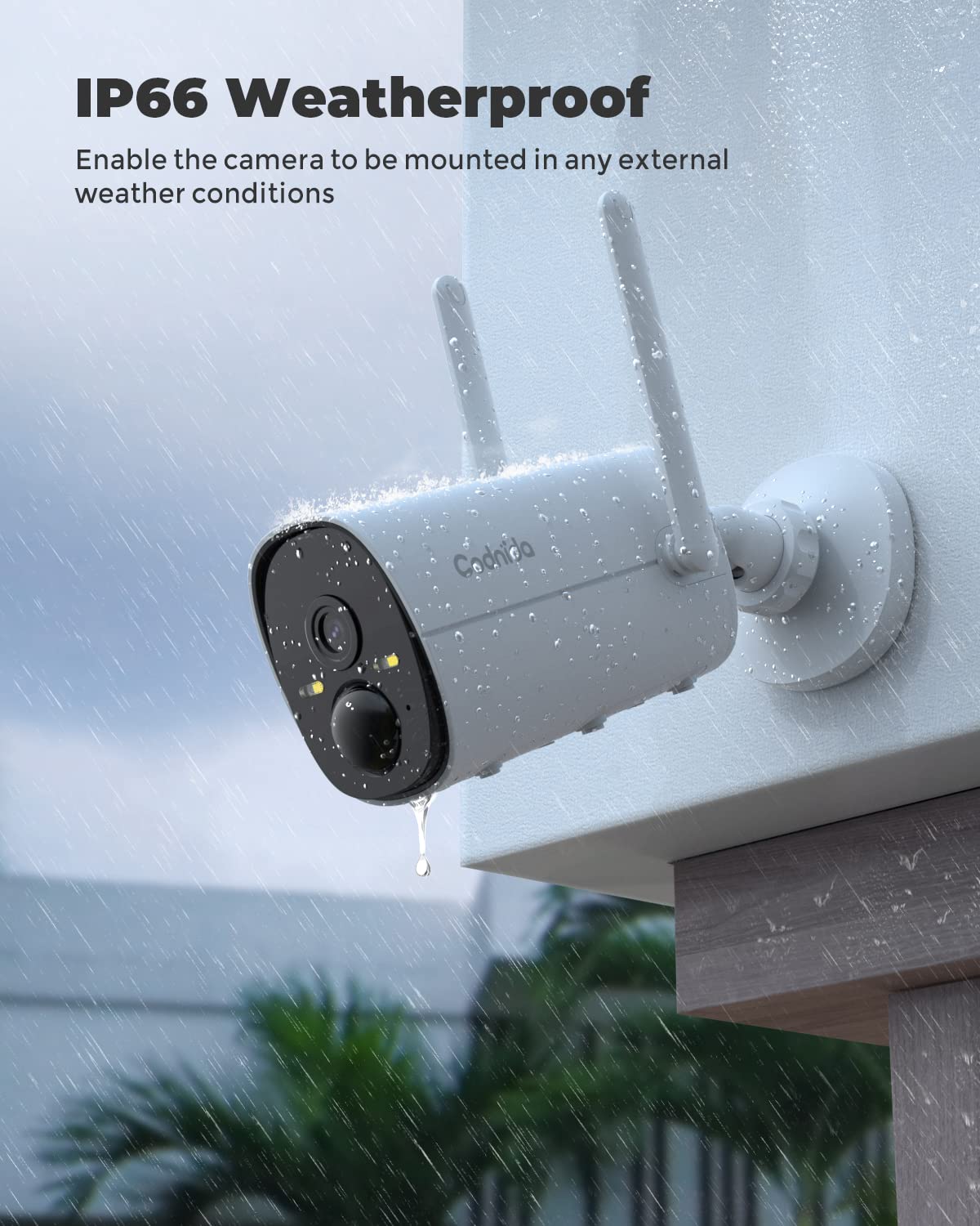 Codnida Wireless Outdoor 2.4Ghz WiFi Security Camera with Motion Detection, Solar Battery Powered, 2K HD, 2-Way Audio,Night Vision, IP66