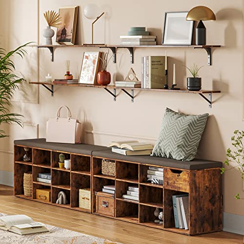 DINZI LVJ Long Wall Shelves, 39.4Inch Wall Mounted Shelves Set of 2, Extra Large Wall Storage Ledges with Sturdy Metal Brackets for Living Room, Bathroom, Bedroom, Kitchen, Rustic Brown