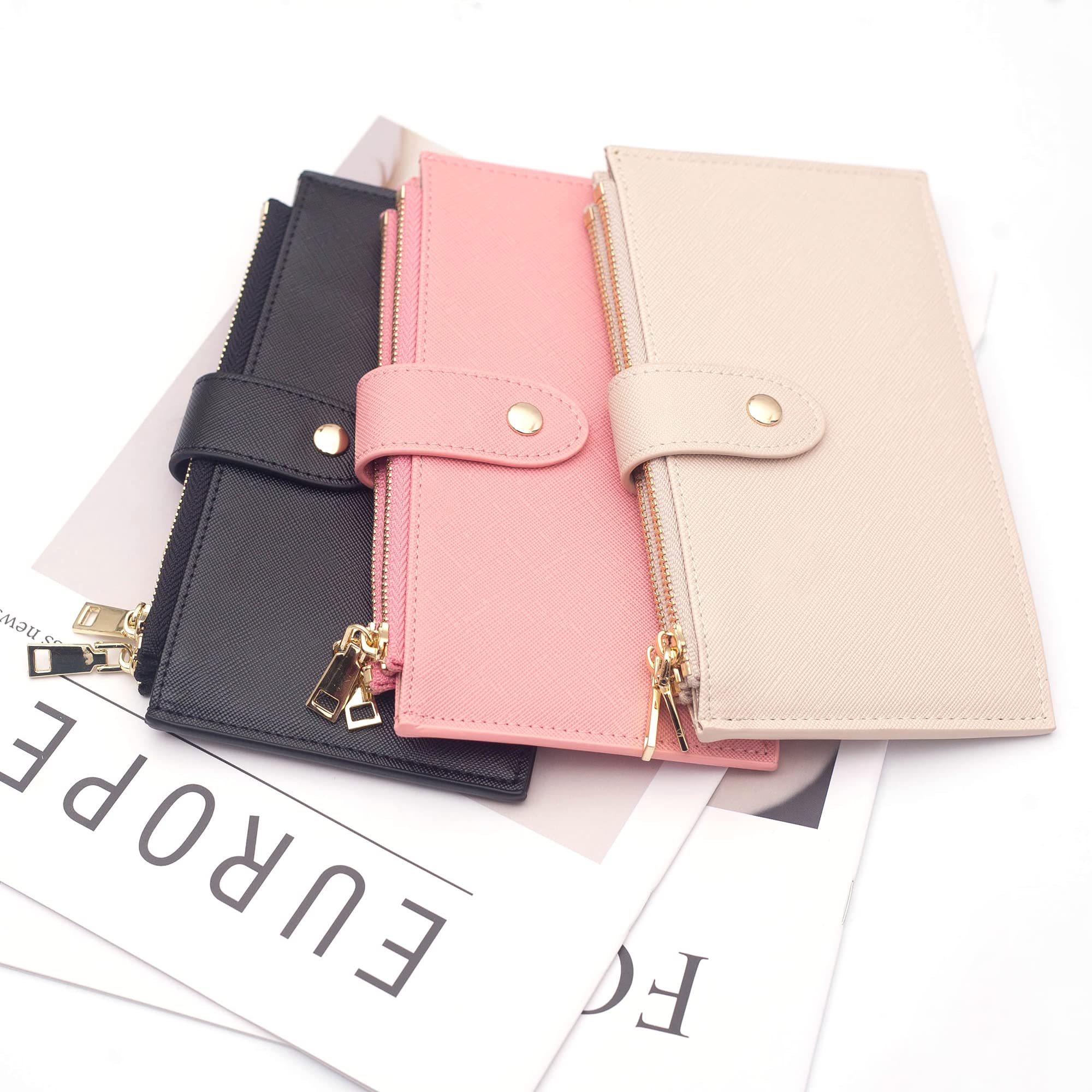 neyrat Slim wallet for women, Bifold multi card case zipper coin purse,RFID Blocking wallets with checkbook holder,With gift box (Beige)