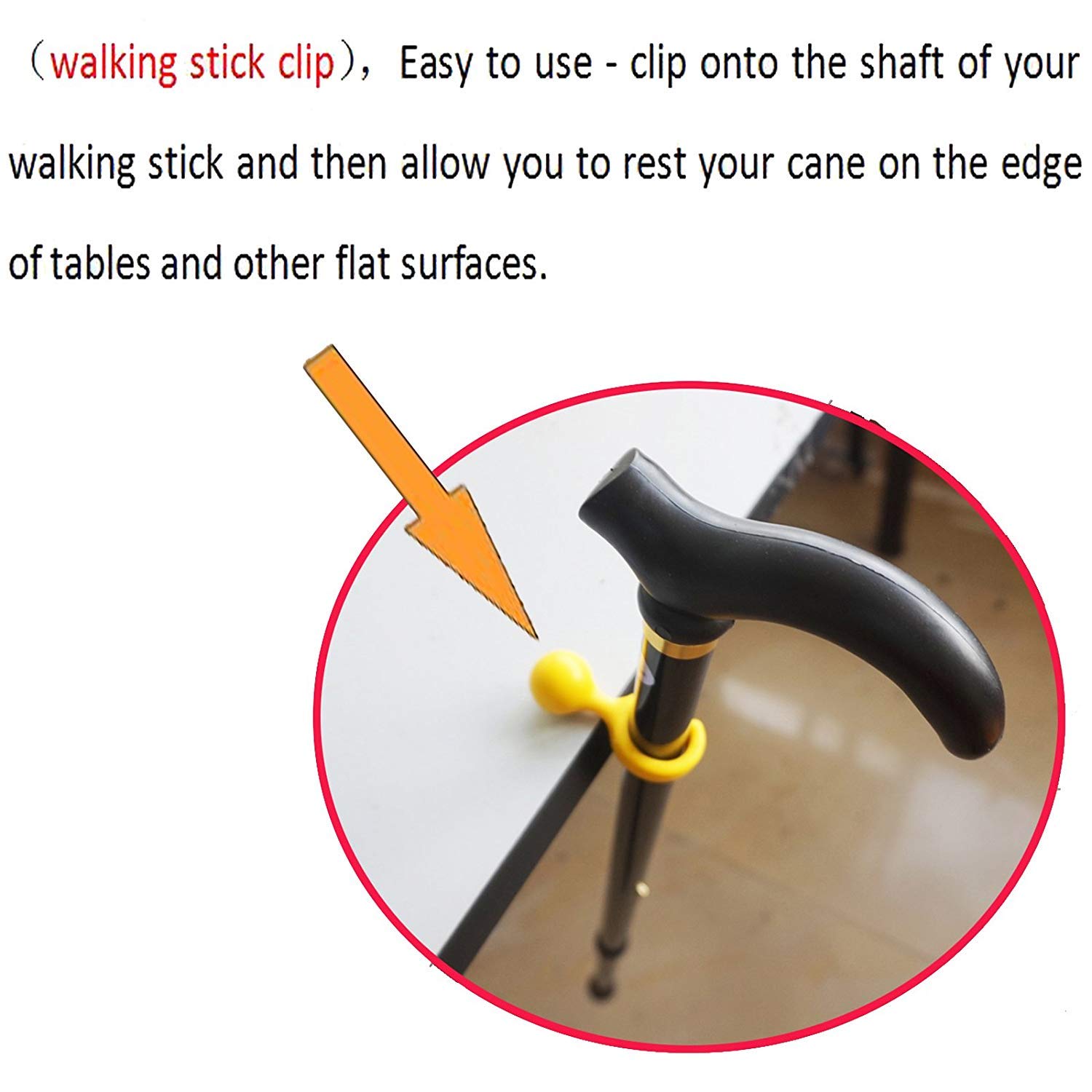 AUXPhome Easy Fit All Cane/Crutch/Walking Stick Support Clip Holder Grip Aid (Yellow) / Clip On Table Rest, and Elastic Wrist Strap (Black) / Keep Your Walking Cane Within Reach. - Universal