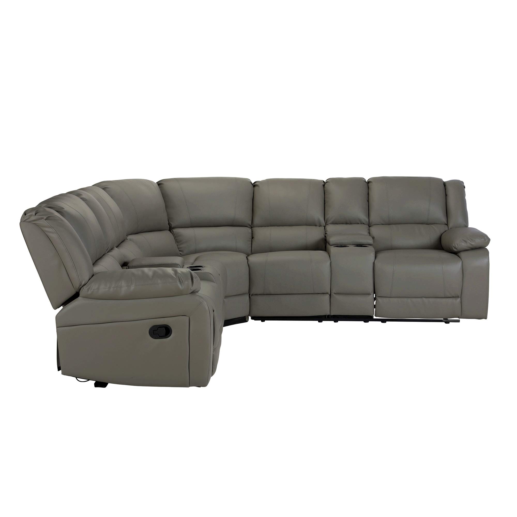 BHOLI Living Room Symmertrical Sectional Reclining Sofa with Console Storage Box, Manual Motion Corner Sectional Sofa Couch with 2 Cup Holder Theater Seat