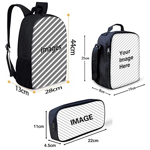 Dolyues 3pcs Set Blue Kids Boys Girls School Bookbag for Shopping, Cute Kawaii Denim Puppy Print Travel Backpack Daypack Durable Polyester Lunchbox and Pencil Case Lightweight Rucksack