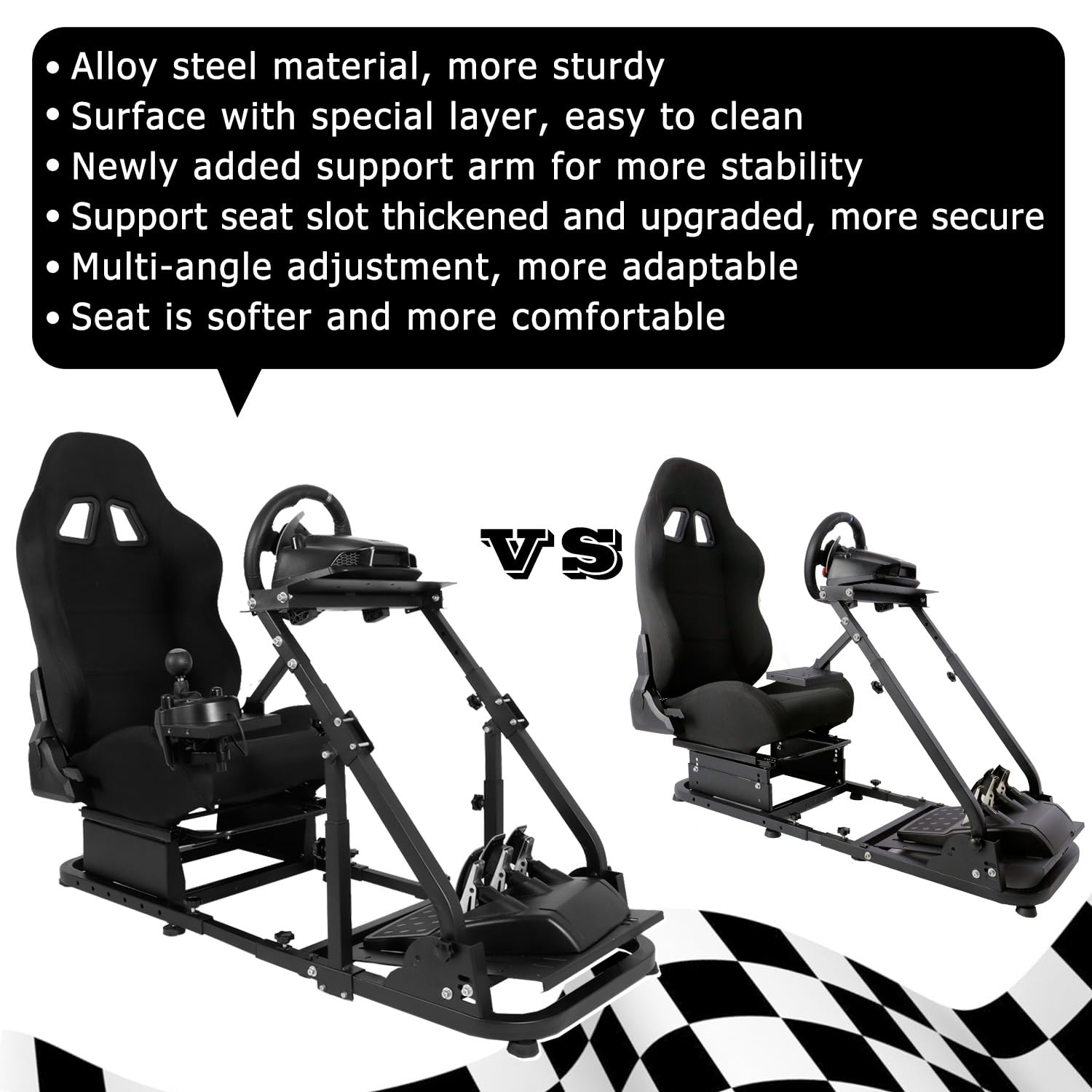 Minneer Immersion Racing Simulator Cockpit/with Black Seat/Fit for Thrustmaster,FANTEC,logitech G25,G29,G92,G923 /Height Adjustable Gaming Steering Wheel Stand/Wheel&Pedals Not Included