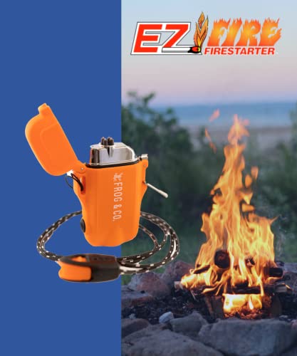 EZ FIRE FIRESTARTER and Survival Frog Tough Tesla Lighter 2.0 β Waterproof, Windproof, Flameless Top-Facing Dual Arc Plasma USB Rechargeable Electric w/Built-in Flashlight and Emergency Whistle.