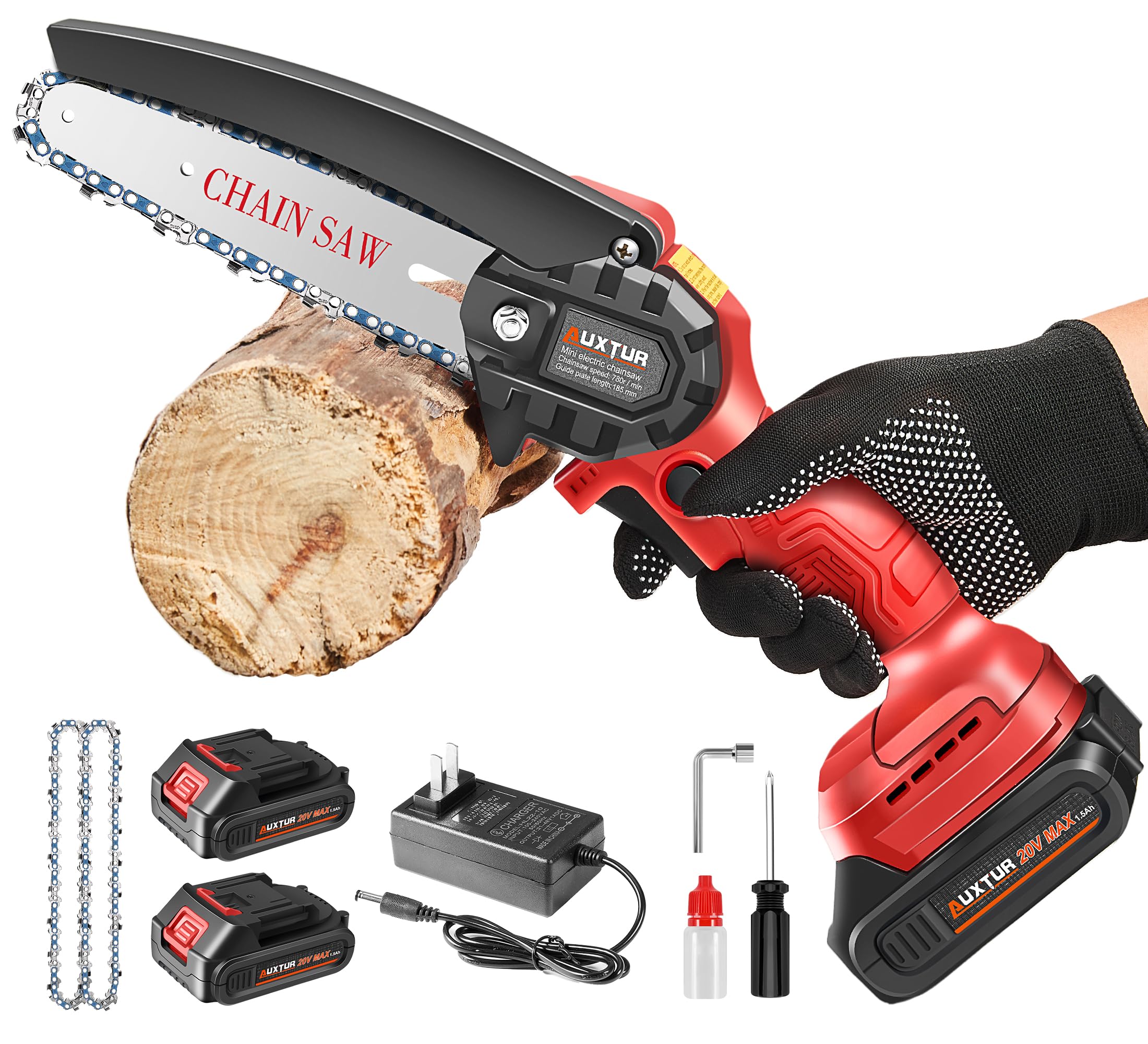 AUXTUR Mini Chainsaw 6 Inch Cordless Mini Electric Chainsaw,20V Ego Battery Operated Handheld Chain Saw,Top Hand Battery Motor Powered Chainsaws for Tree Trimming,Courtyard