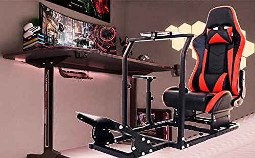 Minneer Racing Simulator Cockpit with Racing Seat V2 Support Game Support Stand Up Simulation Driving Bracket for Logitech G29,G27,G25, G923 Racing Steering Wheel Stand Without Wheel and Pedals (RED)