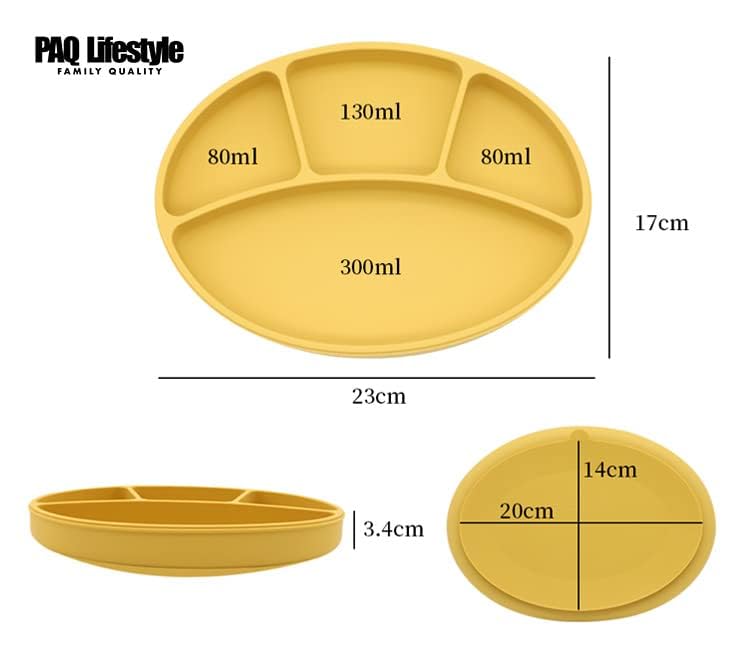 Baby & Toddler Oval Silicone suction Plate - 4 Divisions, BPA Free, PAQ Lifestyle (Rogue Pink)